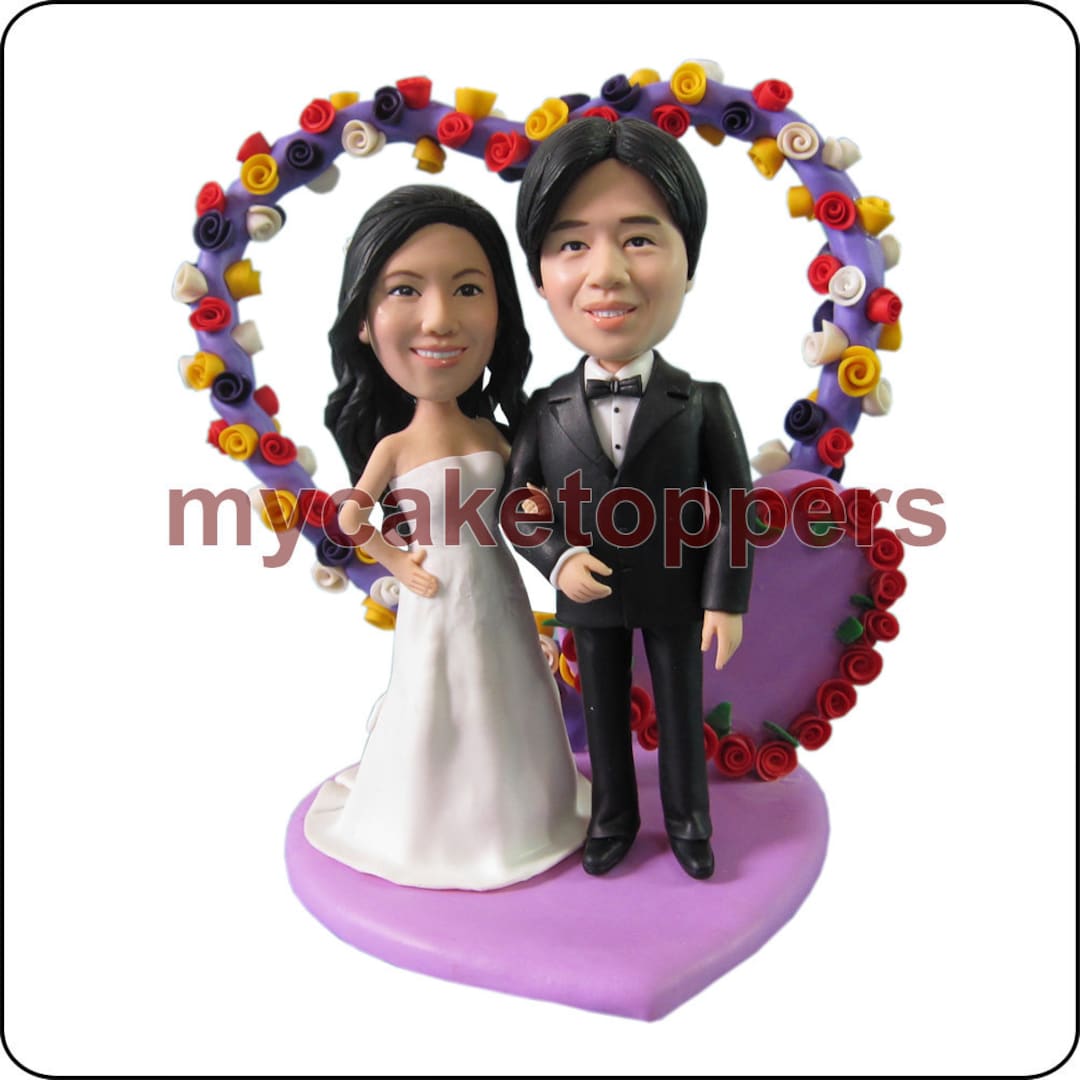 Custom Wedding Cake Topper: Personalized Clay Couple With Flower Arch ...