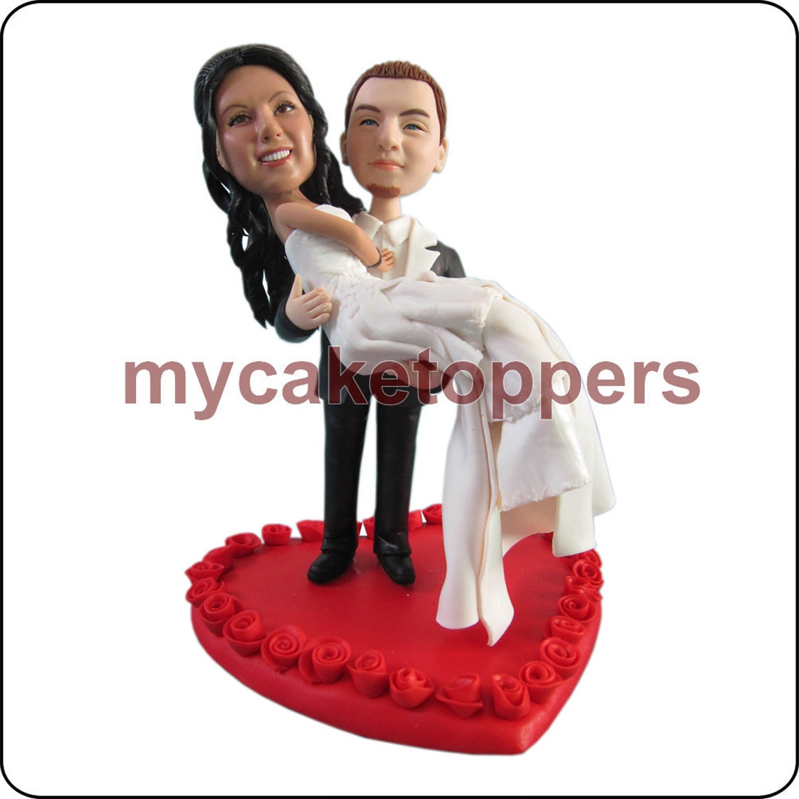 Custom Wedding Cake Topper: Personalized Clay Couple With Flower Arch ...