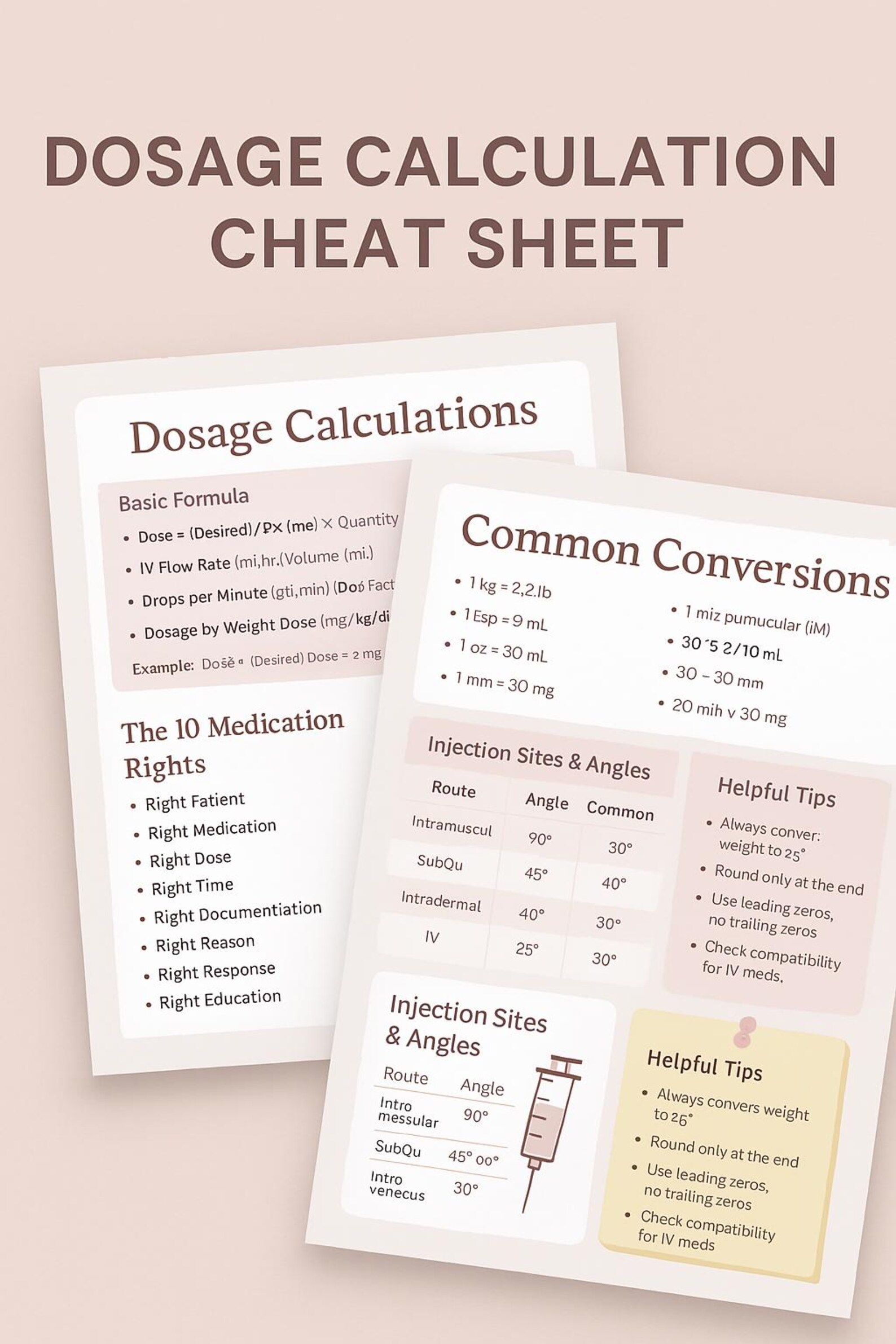 Dosage Calculation Cheat Sheet - Etsy