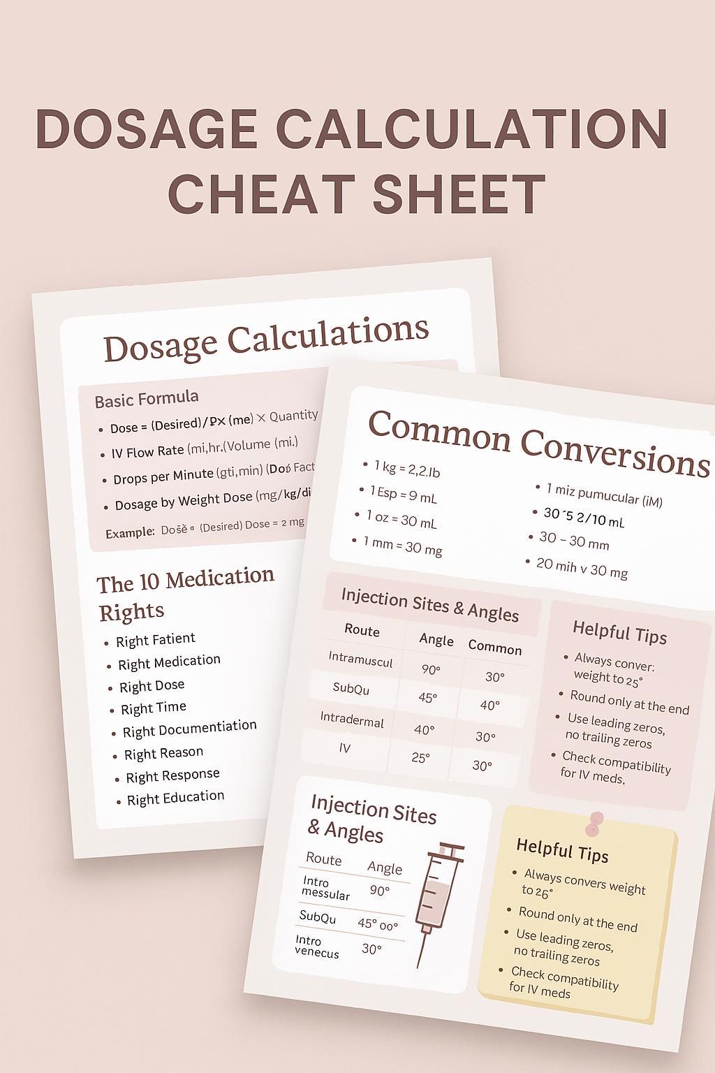 Dosage Calculation Cheat Sheet - Etsy