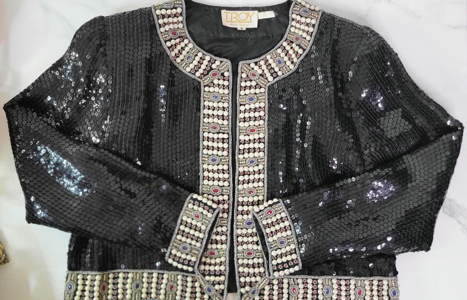 1980's VTG Glam Bolero Style Black Sequin Jacket With Beaded and ...