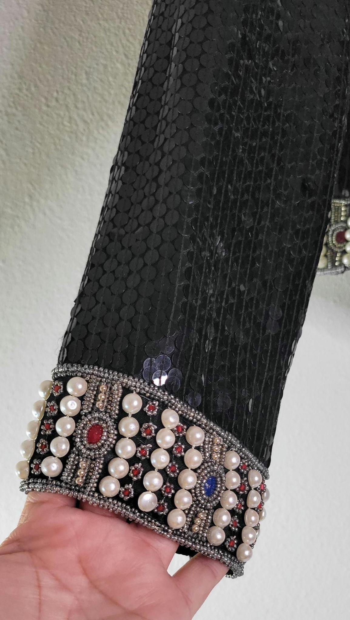 1980's VTG Glam Bolero Style Black Sequin Jacket With Beaded and ...