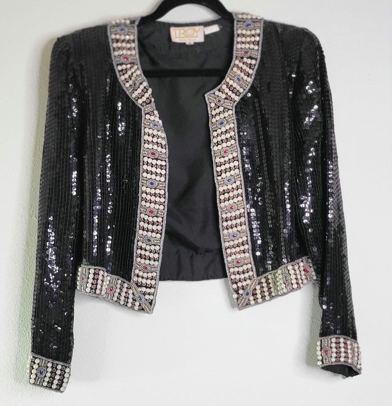 1980's VTG Glam Bolero Style Black Sequin Jacket With Beaded and ...