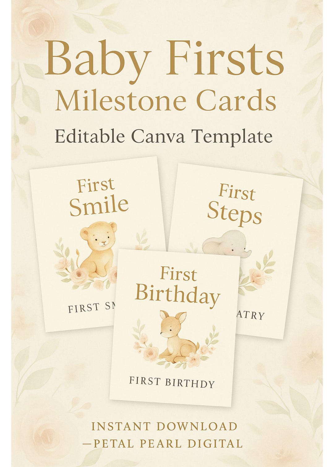 Editable Baby Milestone Cards: Floral Keepsake (canva Template) - Etsy