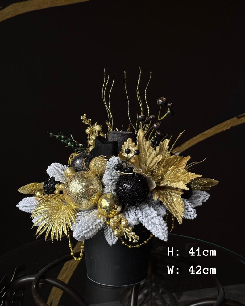Black Gold Christmas Centerpiece • Luxury Modern Holiday Decor • Winter ...