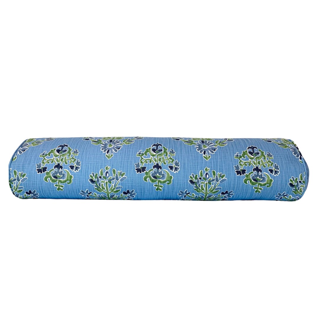 Eliza Cornflower Block Print Floral Bolster Pillow Cover Available in ...