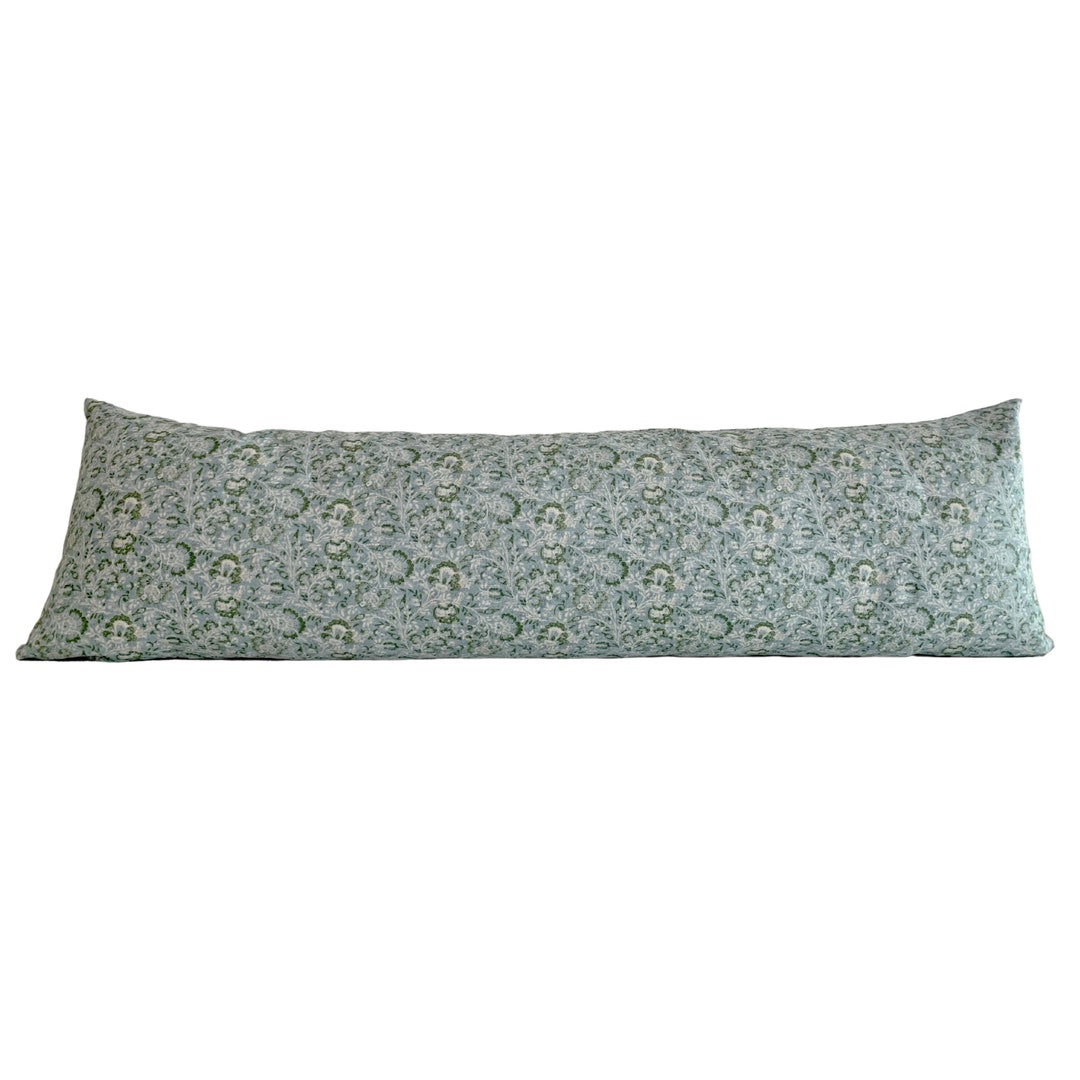 Moss Green Floral Block Print Pillow Cover - Long Decorative Pillows ...
