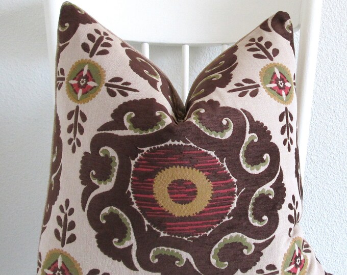 Decorative Pillow Cover Suzani Pillow 18x18 Beige Brown Green Raspberry ...