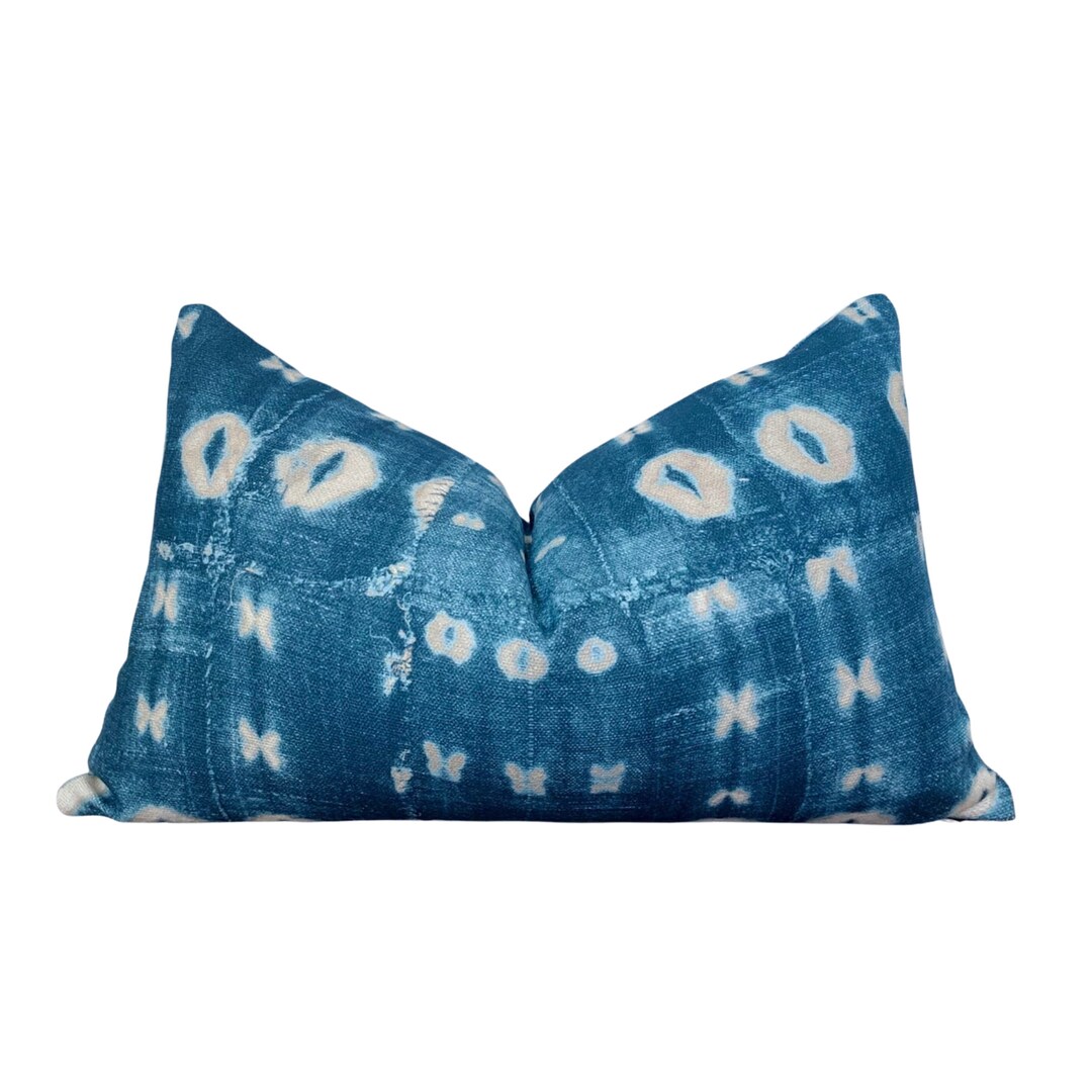 Batik Mali Mud Cloth Print Pillow Cover in Vintage Indigo - 12 X 20 ...