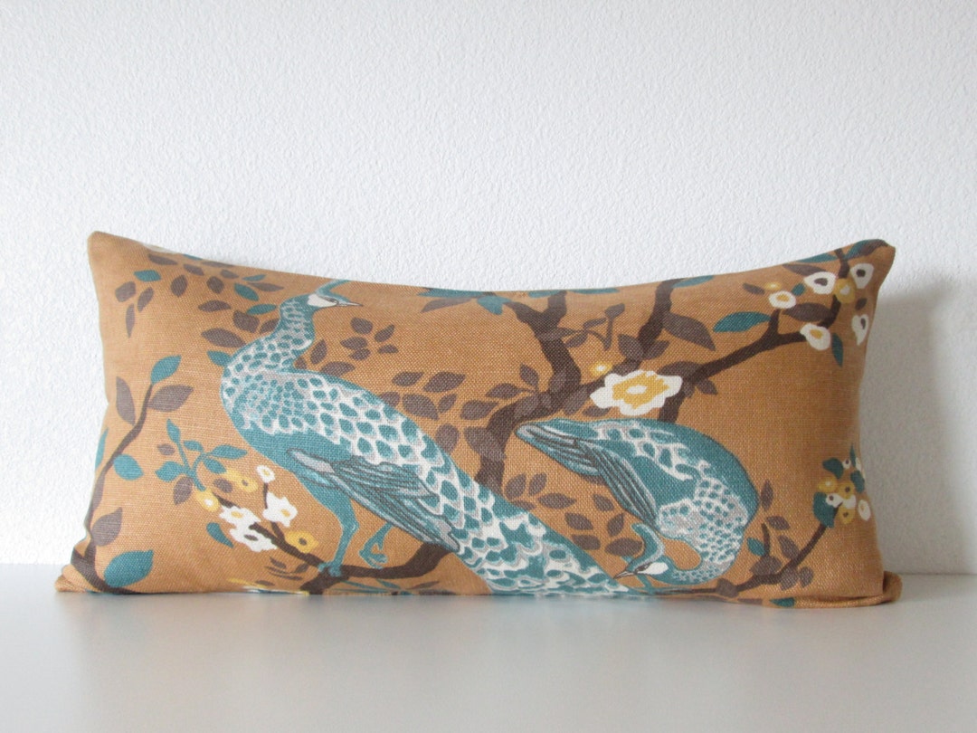 Vintage Plumes Copper 12 X 24 Lumbar Pillow Cover - Modern Peacock ...