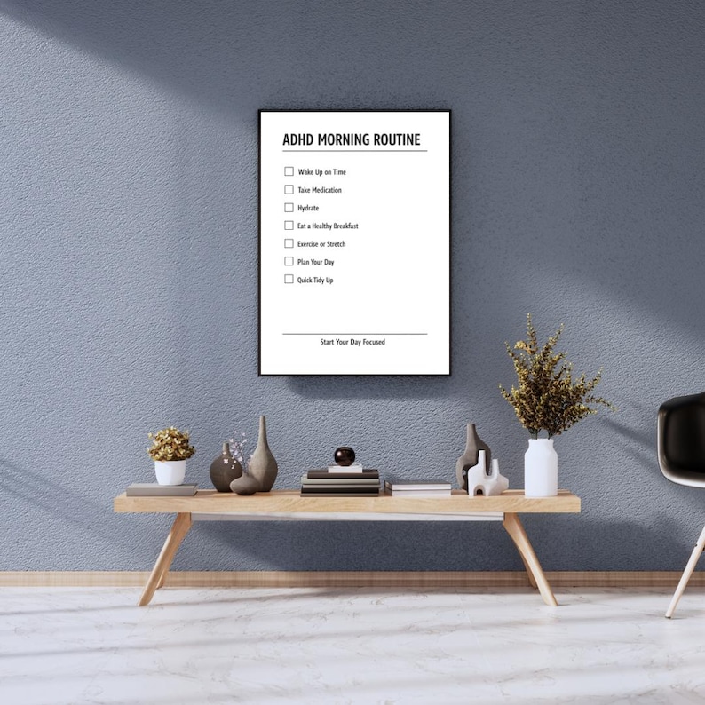ADHD Morning Routine Checklist Printable | Minimal Wall Poster for ...