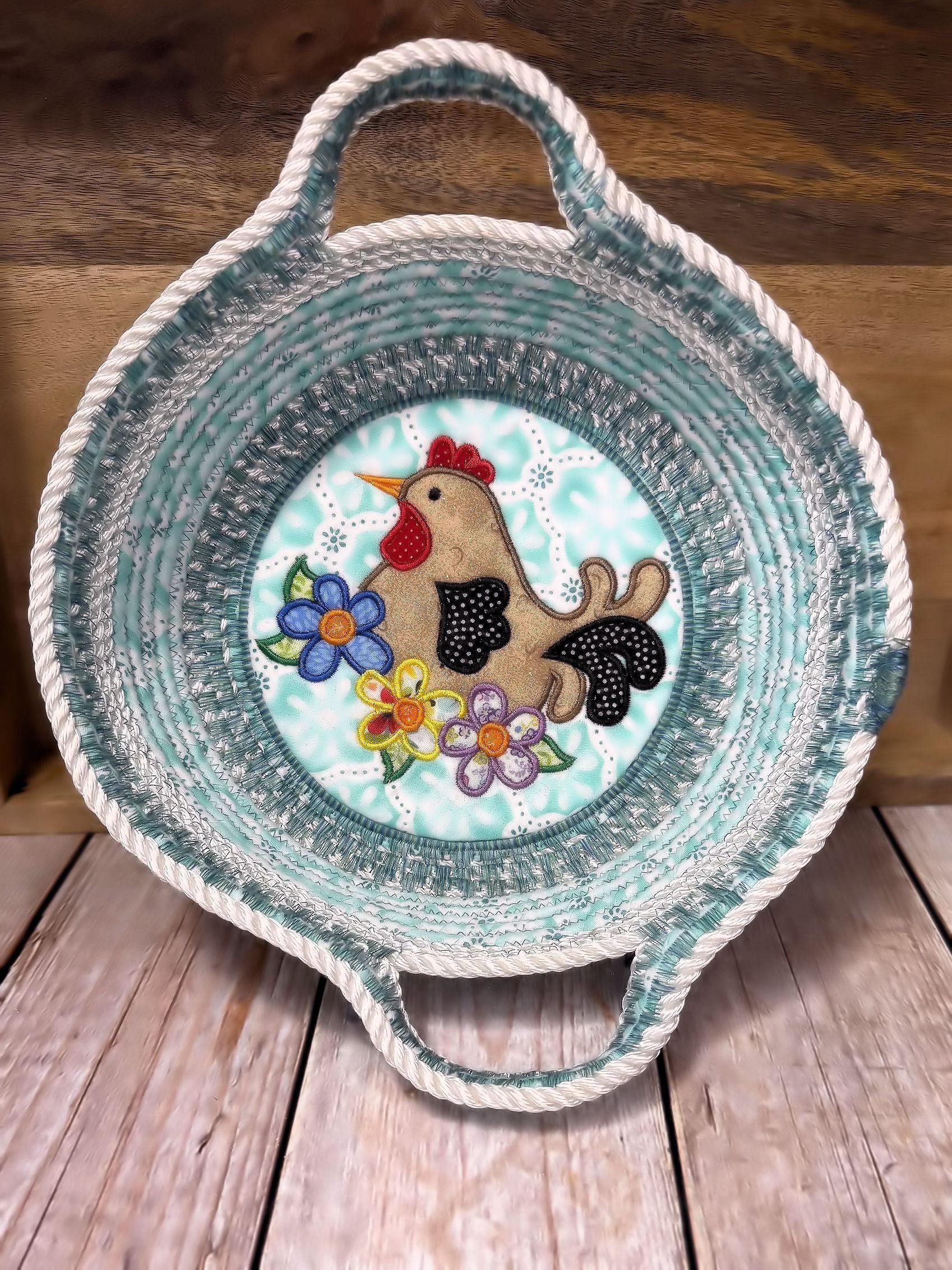 Embroidered Chicken Rope Basket: Farmhouse Hen Appliqué Bowl - Etsy