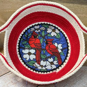 Cardinal Embroidered Cotton Rope Basket – Heat Resistant Handmade ...