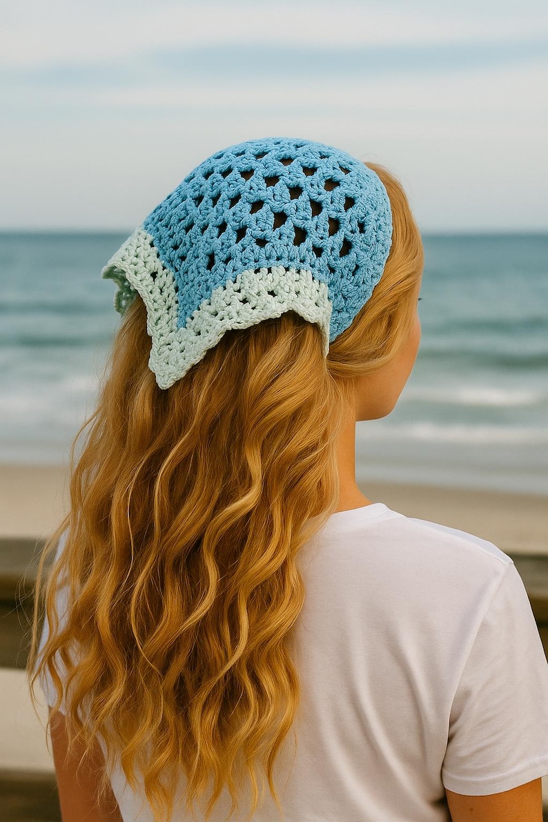 Crocheted Cotton Head Scarf: Boho Bandana Hair Wrap - Etsy