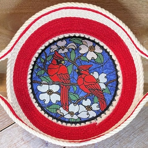 Cardinal Embroidered Cotton Rope Basket – Heat Resistant Handmade ...