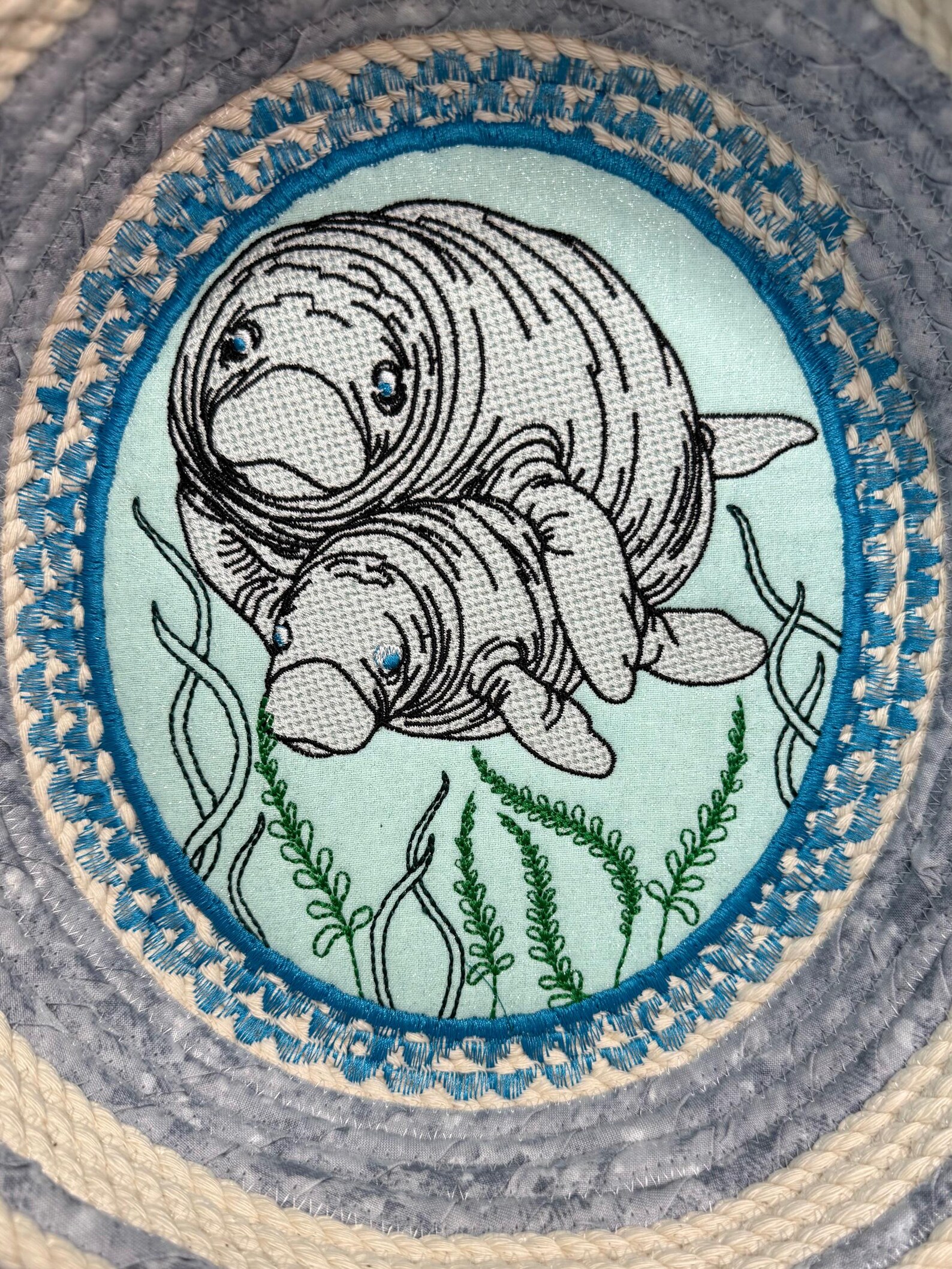 Embroidered Manatee Rope Basket: Handmade Coastal Decor - Etsy
