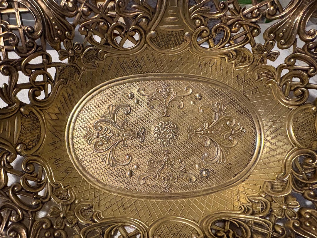 Vintage Italian Filigree Oval Solid Brass Bowl in Baroque Style Ornate ...