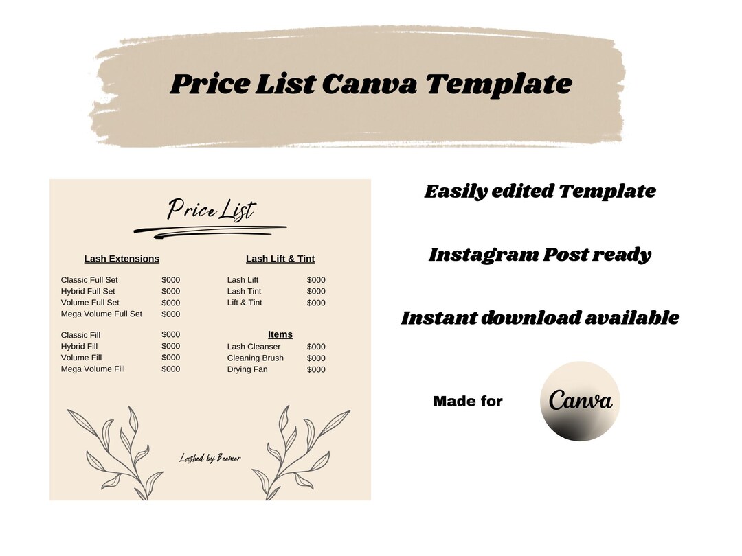 Price List Instagram Post Canva Template - Etsy