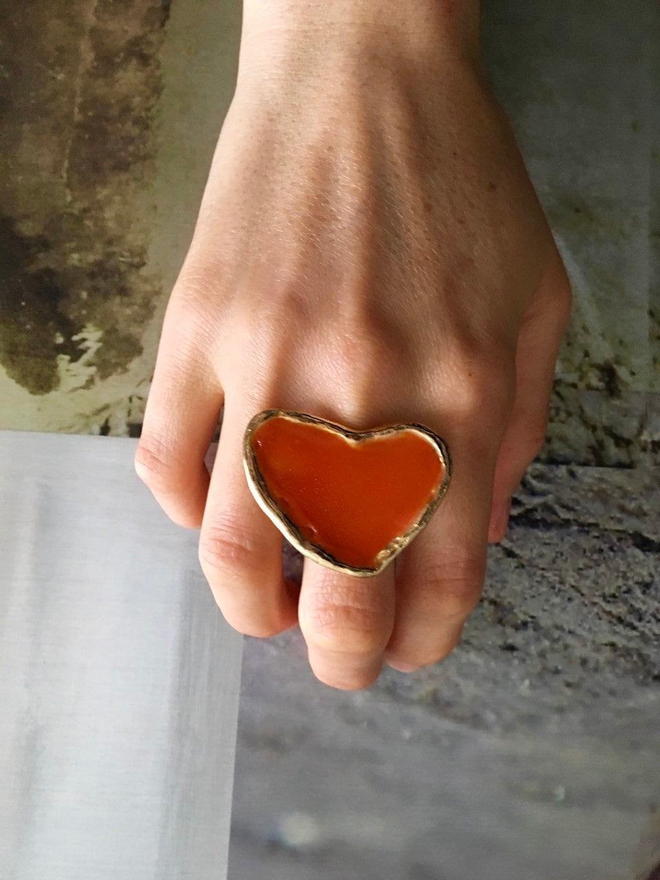 New Item, New Collection on SALE Large Enameled Funky Heart Ring, Women ...