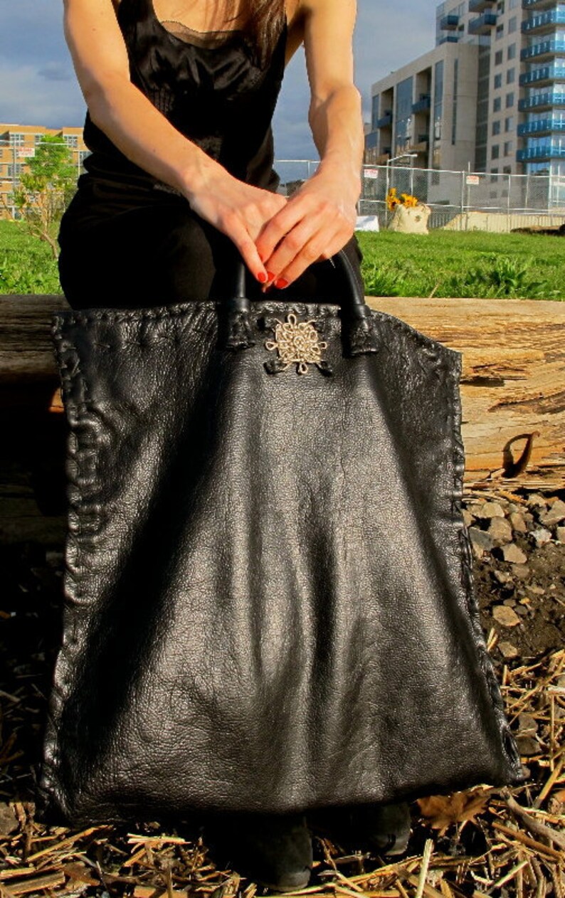 On Sale, Large Black Goth Tote With a Sterling Silver .925 Victorian ...