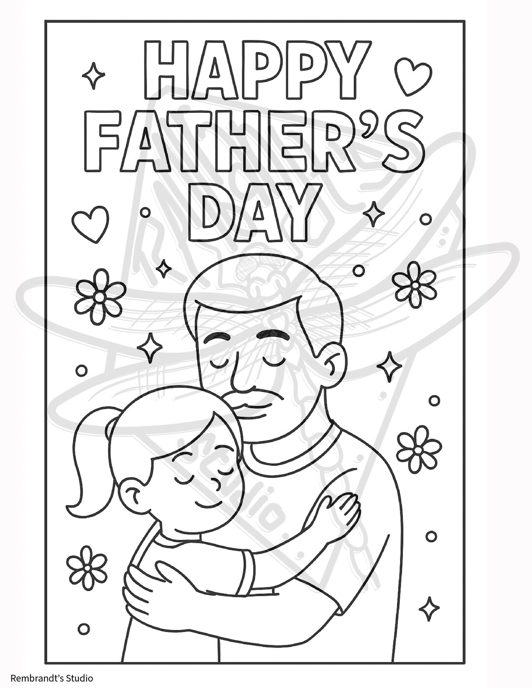 Father’s Day Coloring Page – Father and Daughter Hug Design – Printable ...
