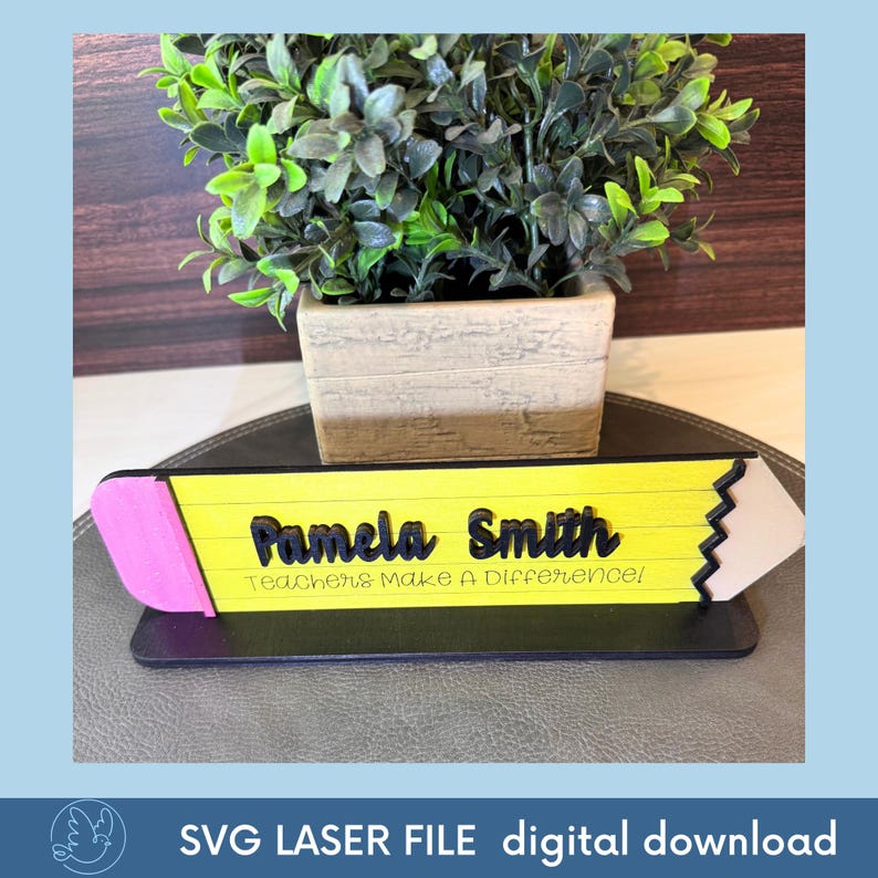 Pencil Desk Name Plate SVG | Laser Cut Teacher Gift (digital File) - Etsy