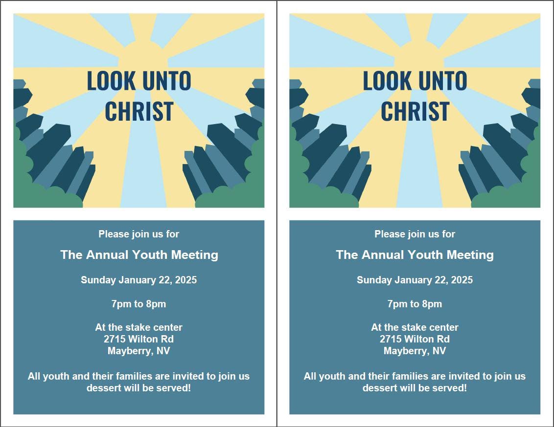 2025 LDS Youth Theme Meeting Invitations, Look Unto Christ D&C 6:36 ...