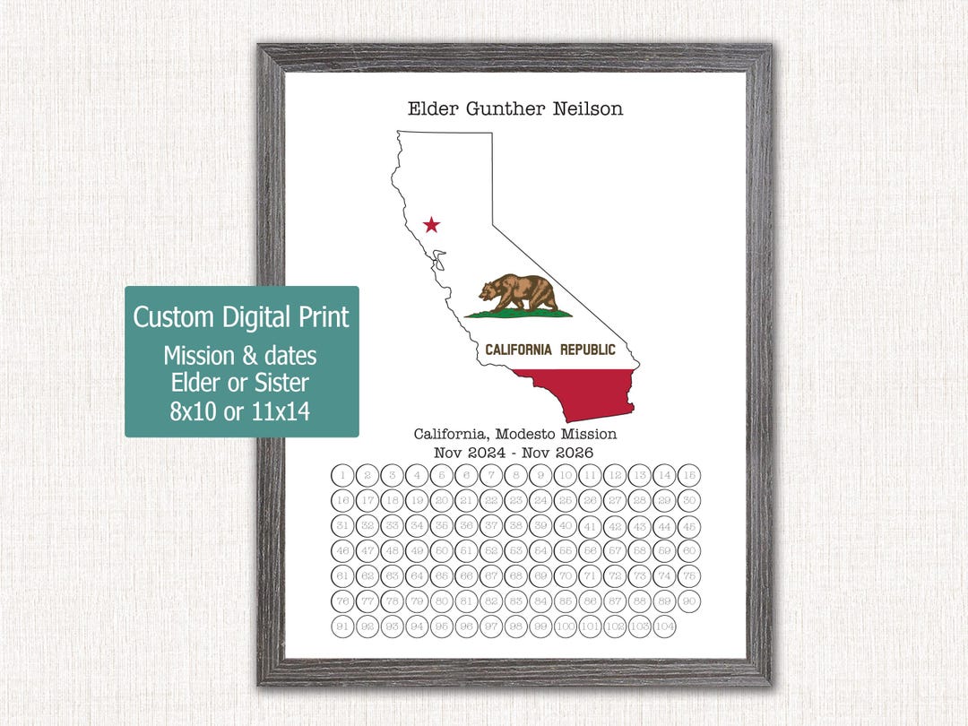 California Custom LDS Missionary Countdown Calendar, Mission California ...