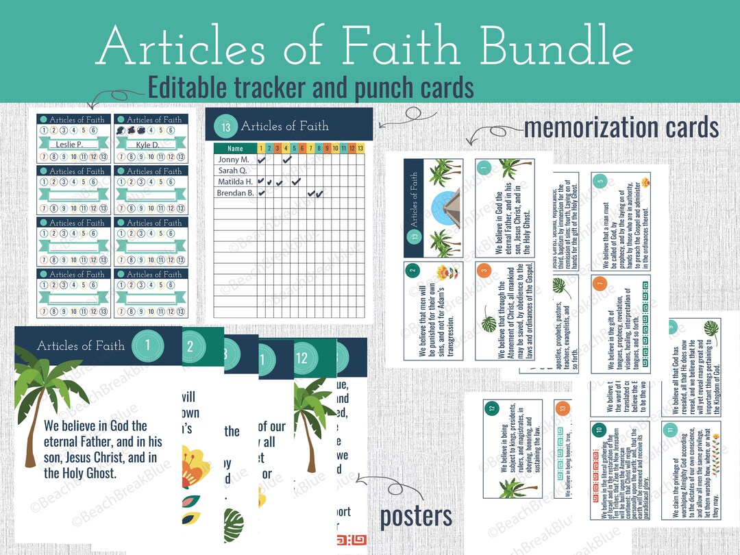 Articles of Faith Bundle, Articles of Faith Tracker, Articles of Faith ...