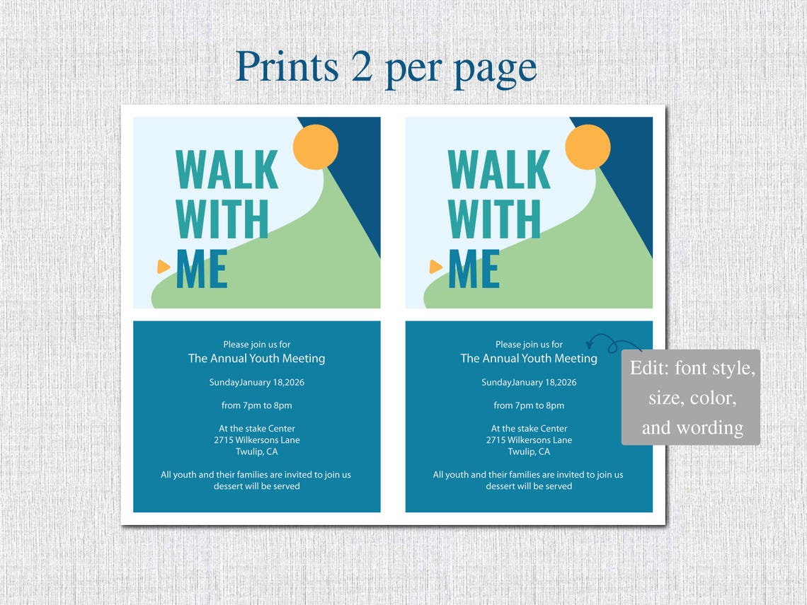 New EDITABLE 2026 LDS Youth Theme Meeting Invitations, Walk With Me ...