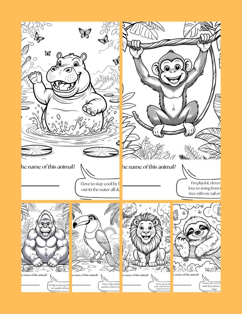 Printable Jungle Animal Coloring Book for Kids | Fun Educational ...