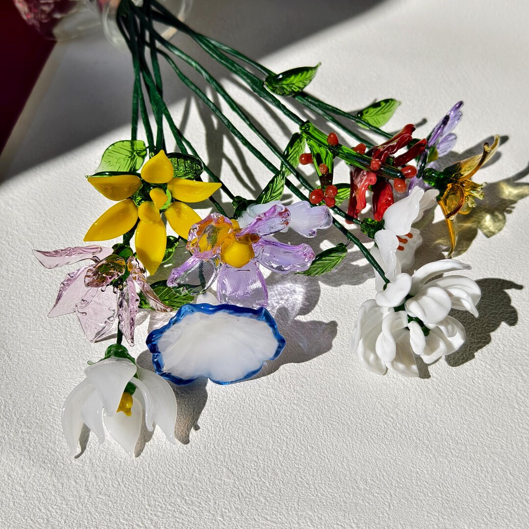 Birth Flower Bouquet, Handmade Glass Birth Month Flower, Happy Birthday ...