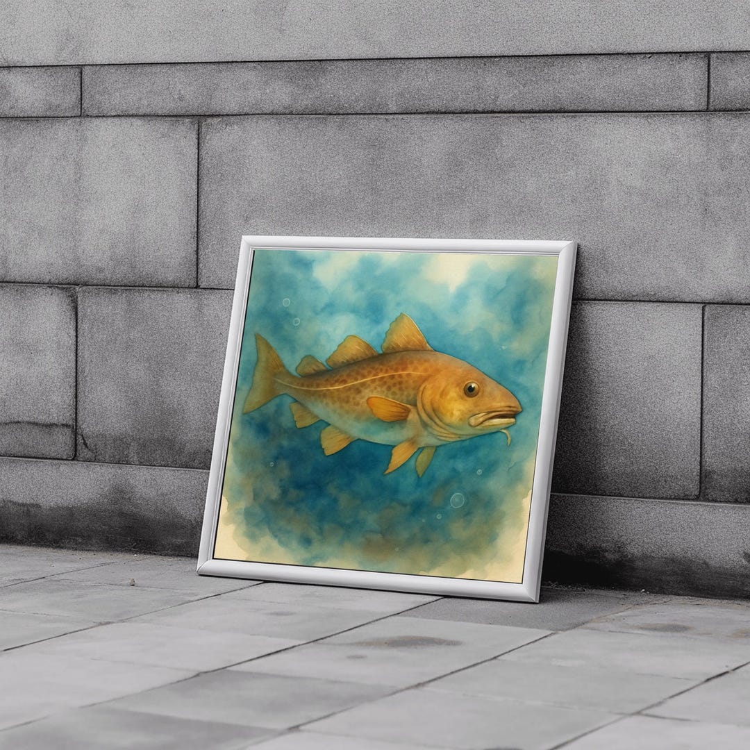 Watercolor Cod Fish Wall Art - Coastal Ocean Decor - Marine Life ...