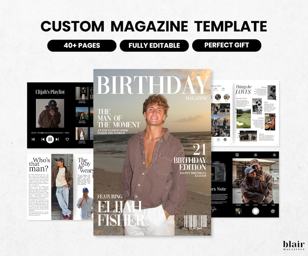 Personalized Birthday Magazine Template for Him | Birthday Magazine for ...