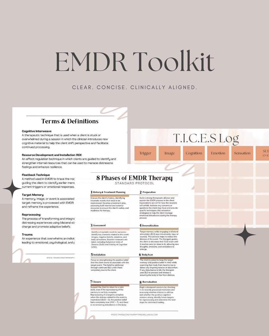 3 Must-have EMDR Tools | T.I.C.E.S. Log, 8-phase Protocol Overview ...