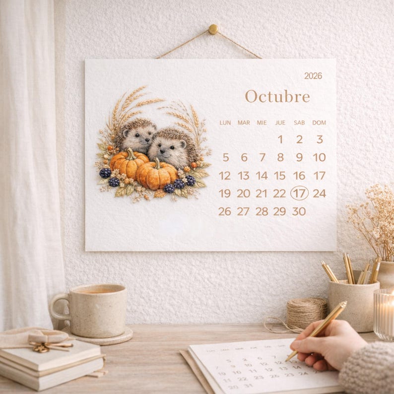 2026 Printable Wall Calendar A4 Horizontal – Nature Inspired Embroidery ...