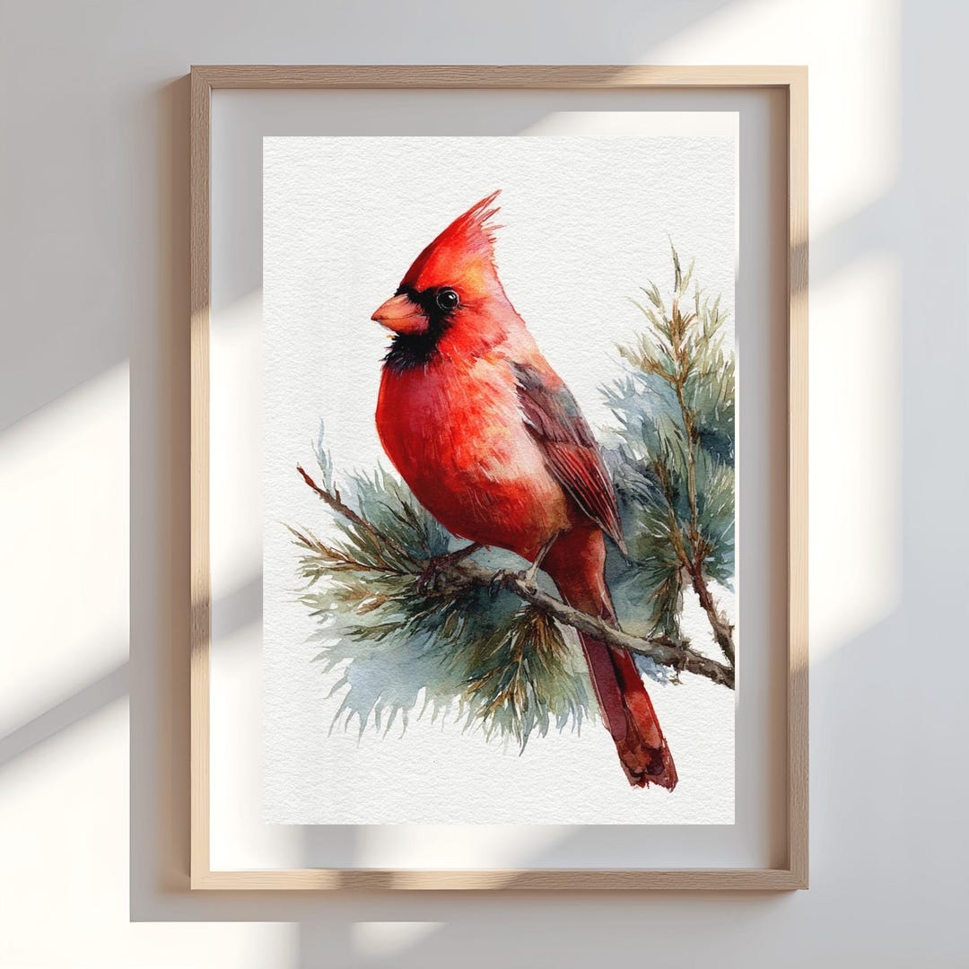 Watercolor Cardinal Bird Wall Art Printable, Red Cardinal Nature Art ...