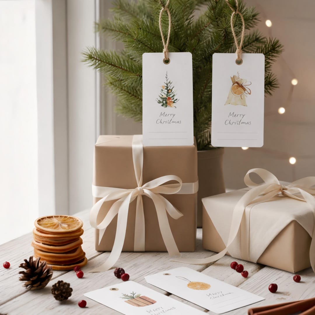 Christmas Gift Tags Printable, Botanical Holiday Gift Tags, Neutral ...