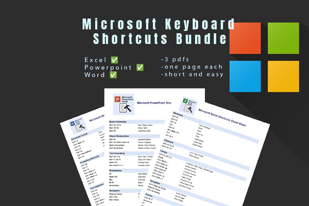 Microsoft Office Shortcuts Bundle – Word, Excel, Powerpoint Cheat ...