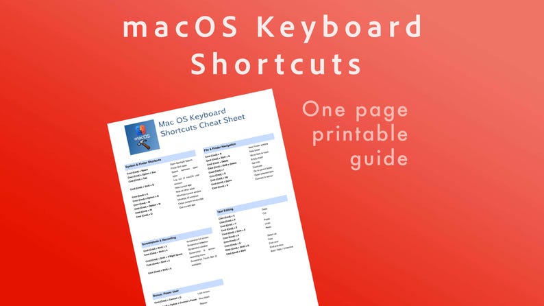 Mac OS Keyboard Shortcuts Cheat Sheet PDF – MacBook Pro Hotkeys Guide – Macos Printable Key ...