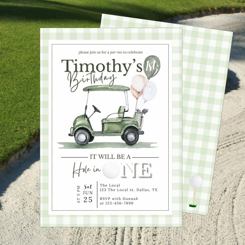Hole in One First Birthday Invitation, Golf Theme Editable Canva ...
