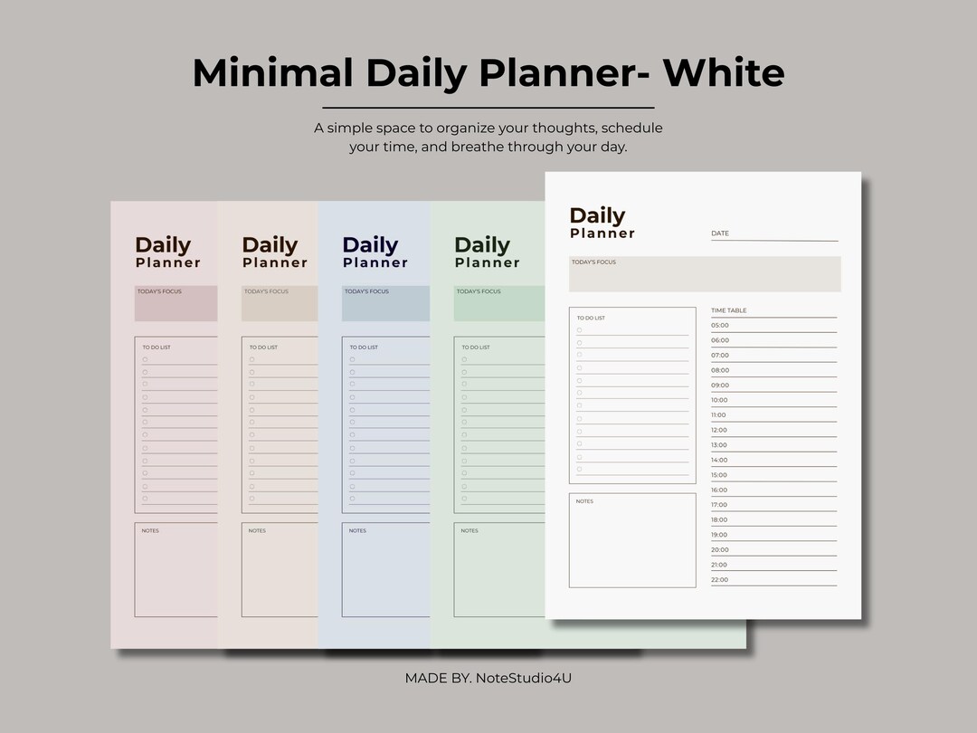 Printable Minimalist Daily Planner Template(white), Simple Daily ...