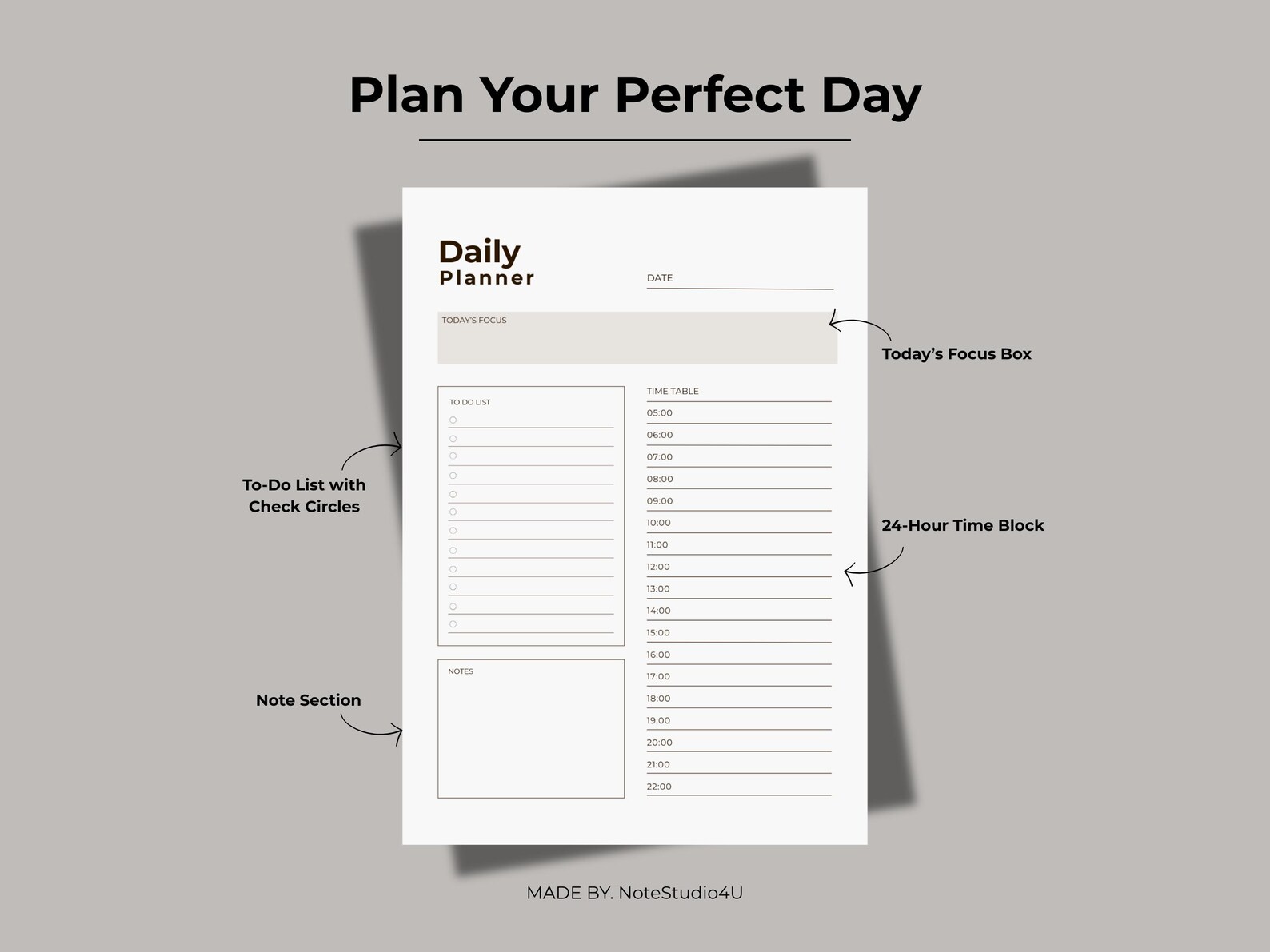 Printable Minimalist Daily Planner, Simple Organizer (PDF) - Etsy