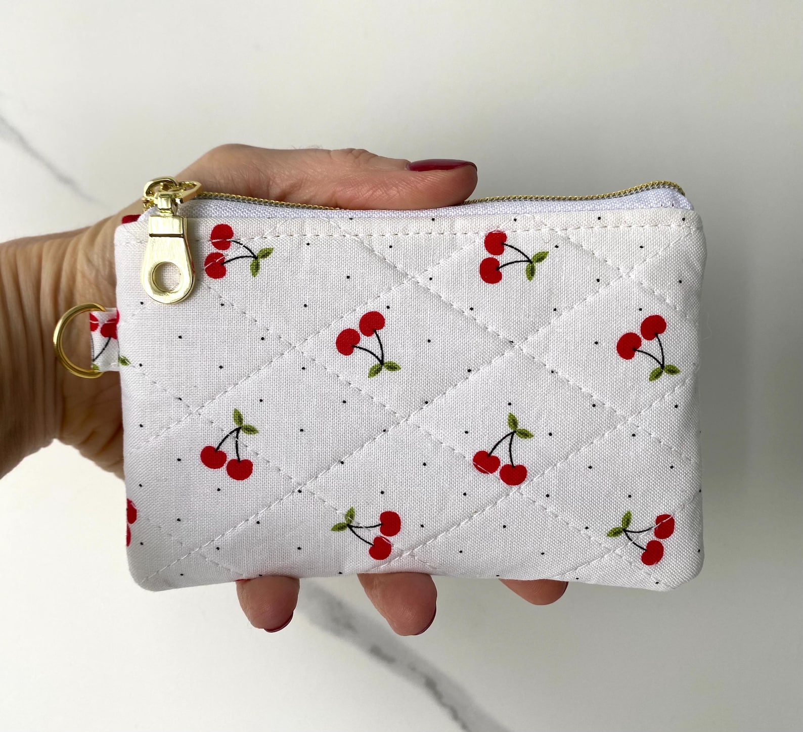Coquette Coin Purse, Quilted Coin Pouch, Cute Cherries Zipper Pouch ...