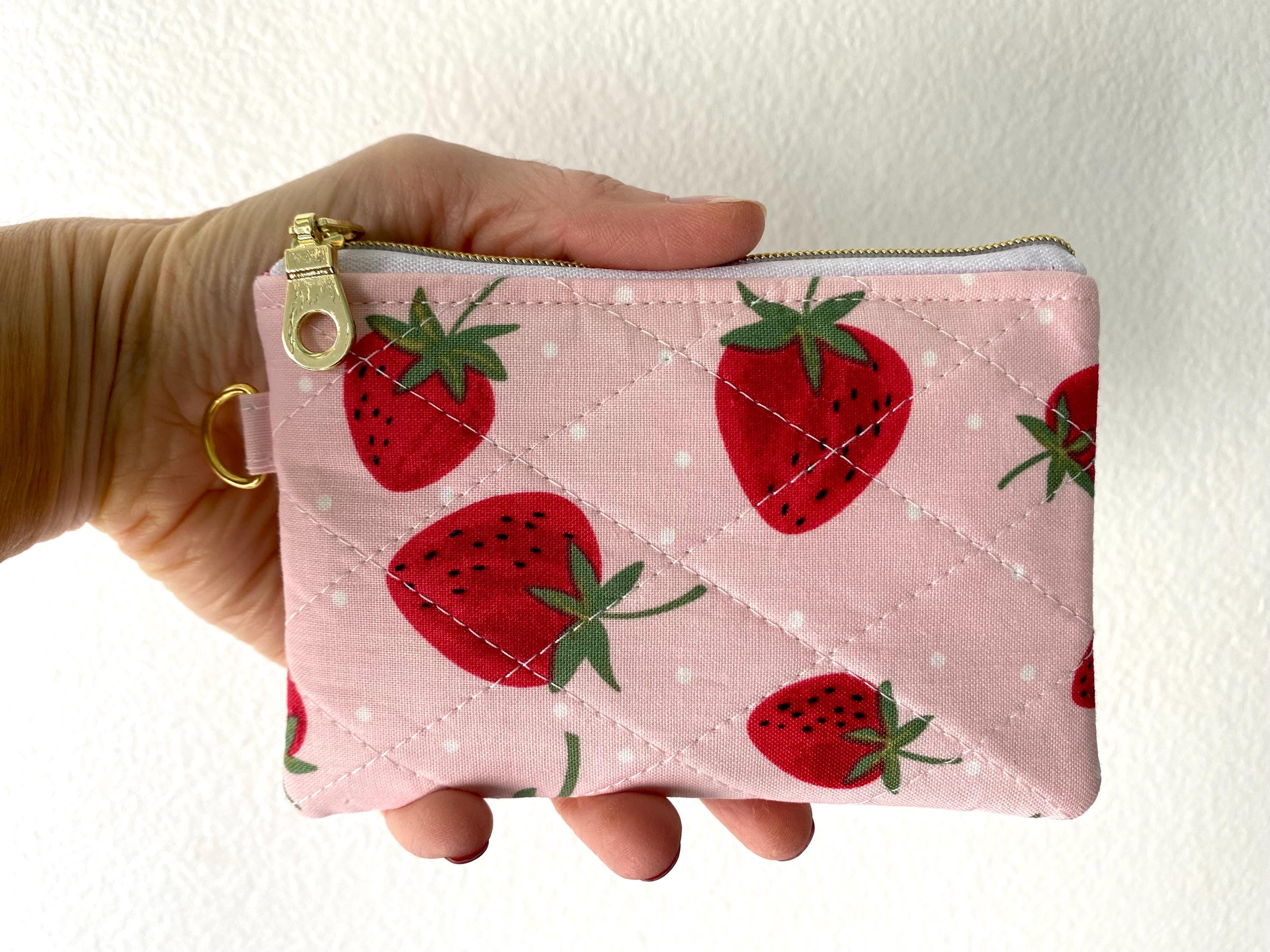 Coquette Coin Purse, Quilted Coin Pouch, Cute Strawberry Zipper Pouch ...
