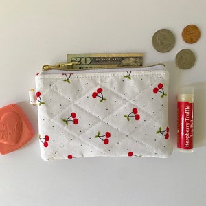 Coquette Coin Purse, Quilted Coin Pouch, Cute Cherries Zipper Pouch ...