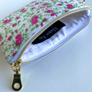 Coquette Zipper Pouch, Dainty Pink Floral Quilted Coin Pouch, Cute ...