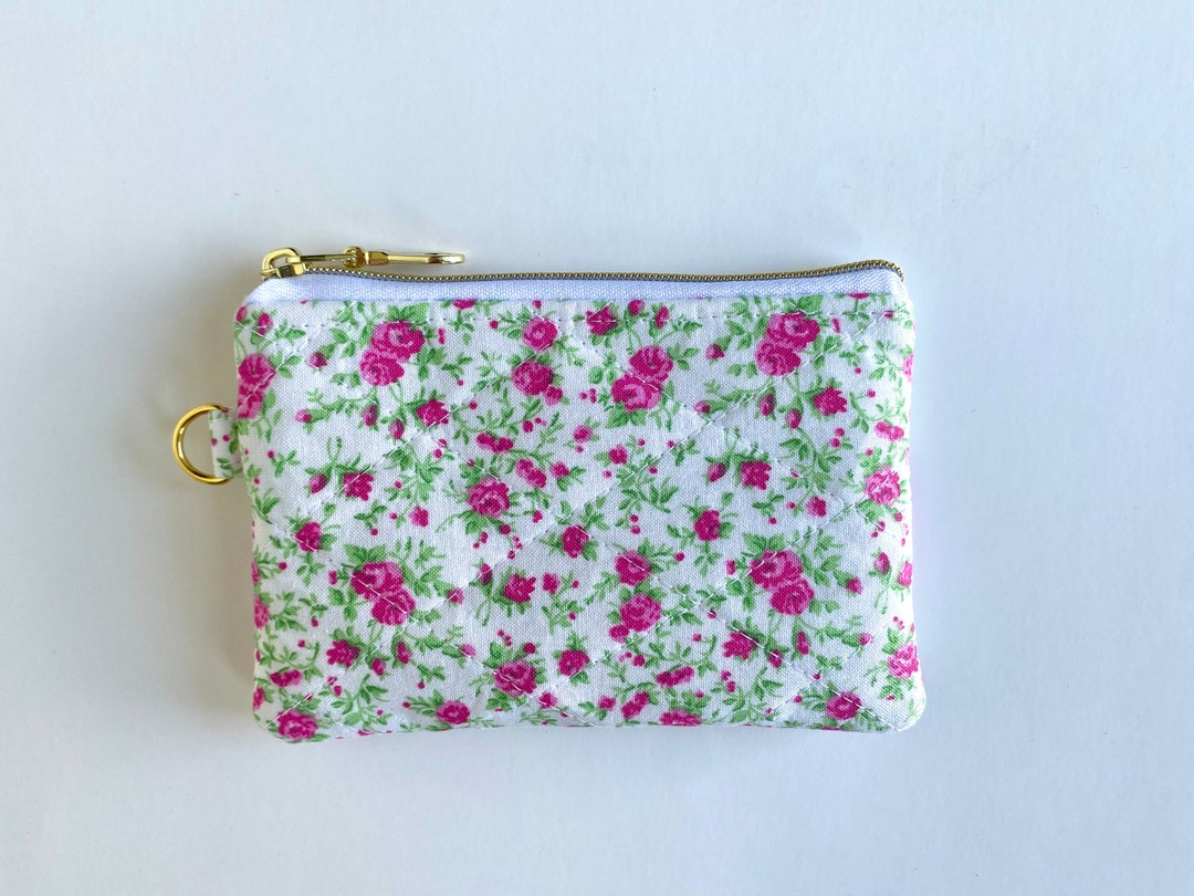 Coquette Zipper Pouch, Dainty Pink Floral Quilted Coin Pouch, Cute ...