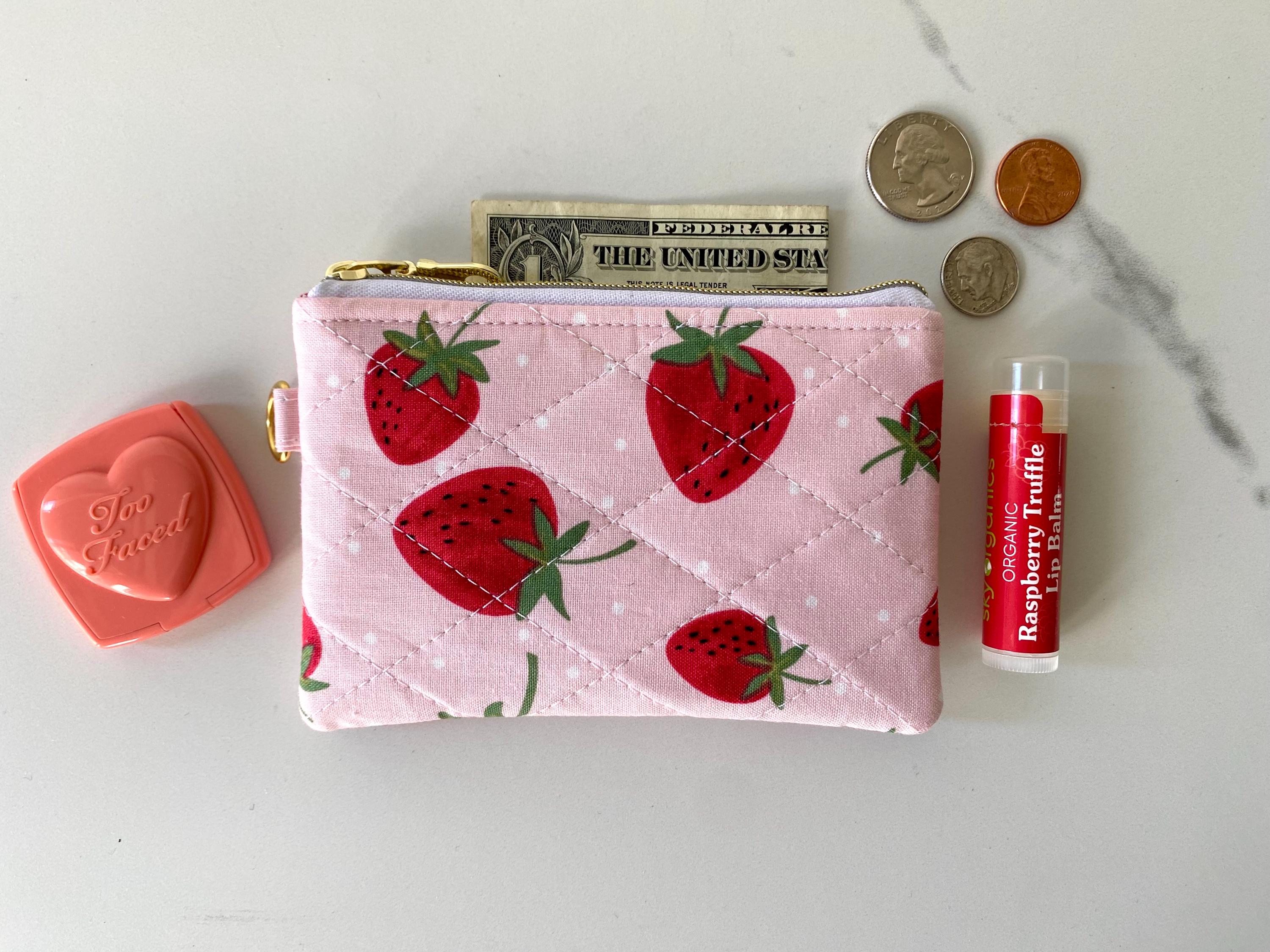 Coquette Coin Purse, Quilted Coin Pouch, Cute Strawberry Zipper Pouch ...