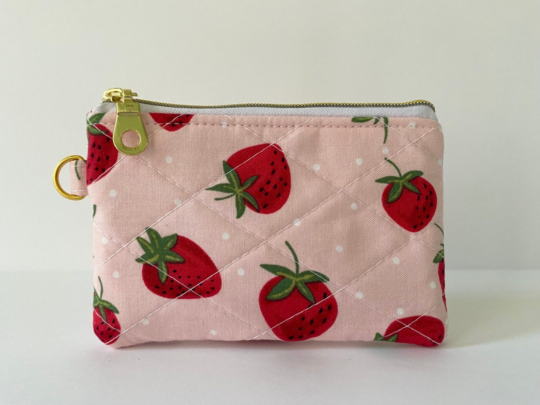 Coquette Coin Purse, Quilted Coin Pouch, Cute Strawberry Zipper Pouch ...